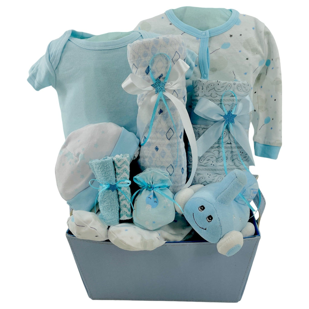 Baby Train Arrival – Delightful Baby Boy Gift Basket – Glitter Baskets