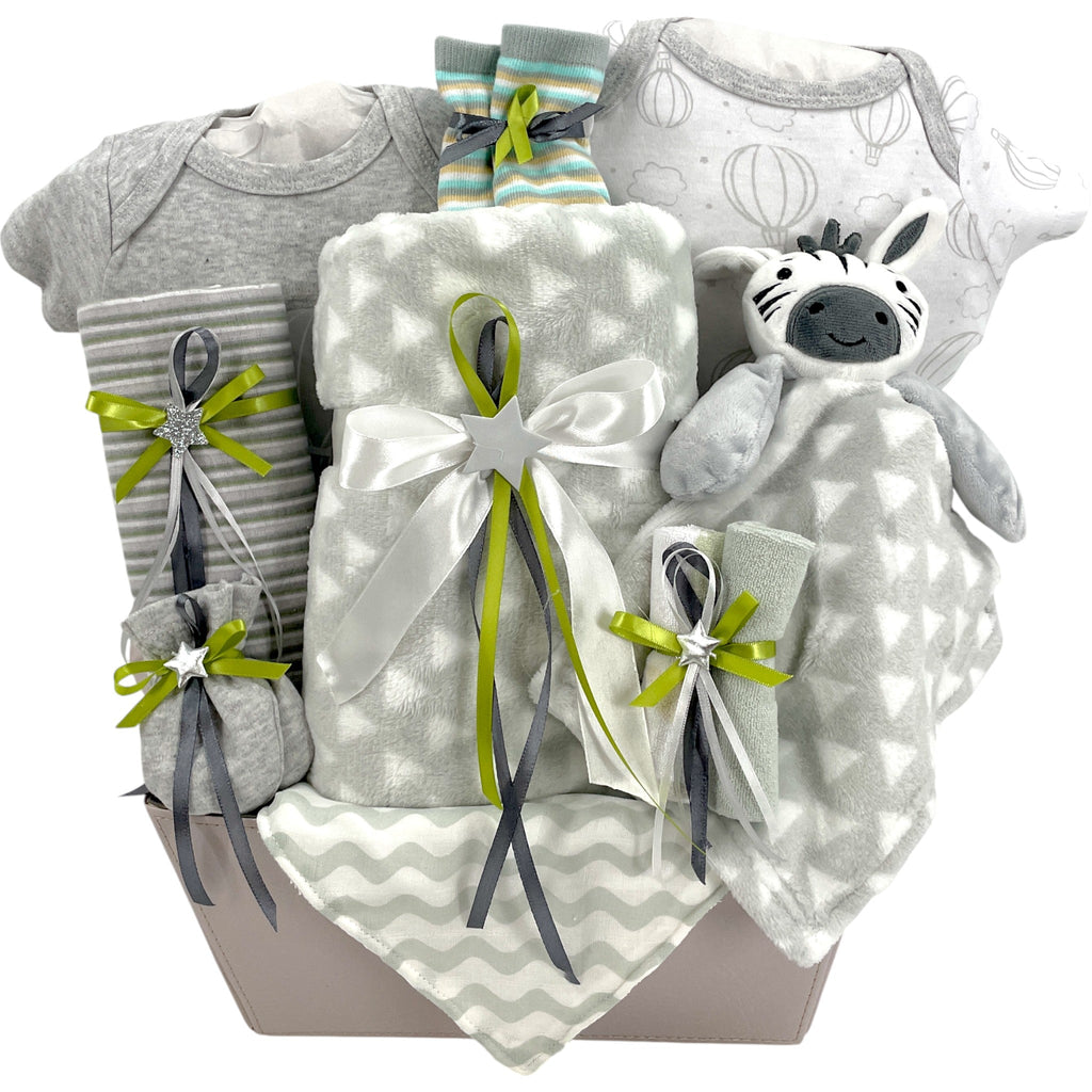 Gender-Neutral Baby Gift Basket – Congratulations Set – Glitter Baskets